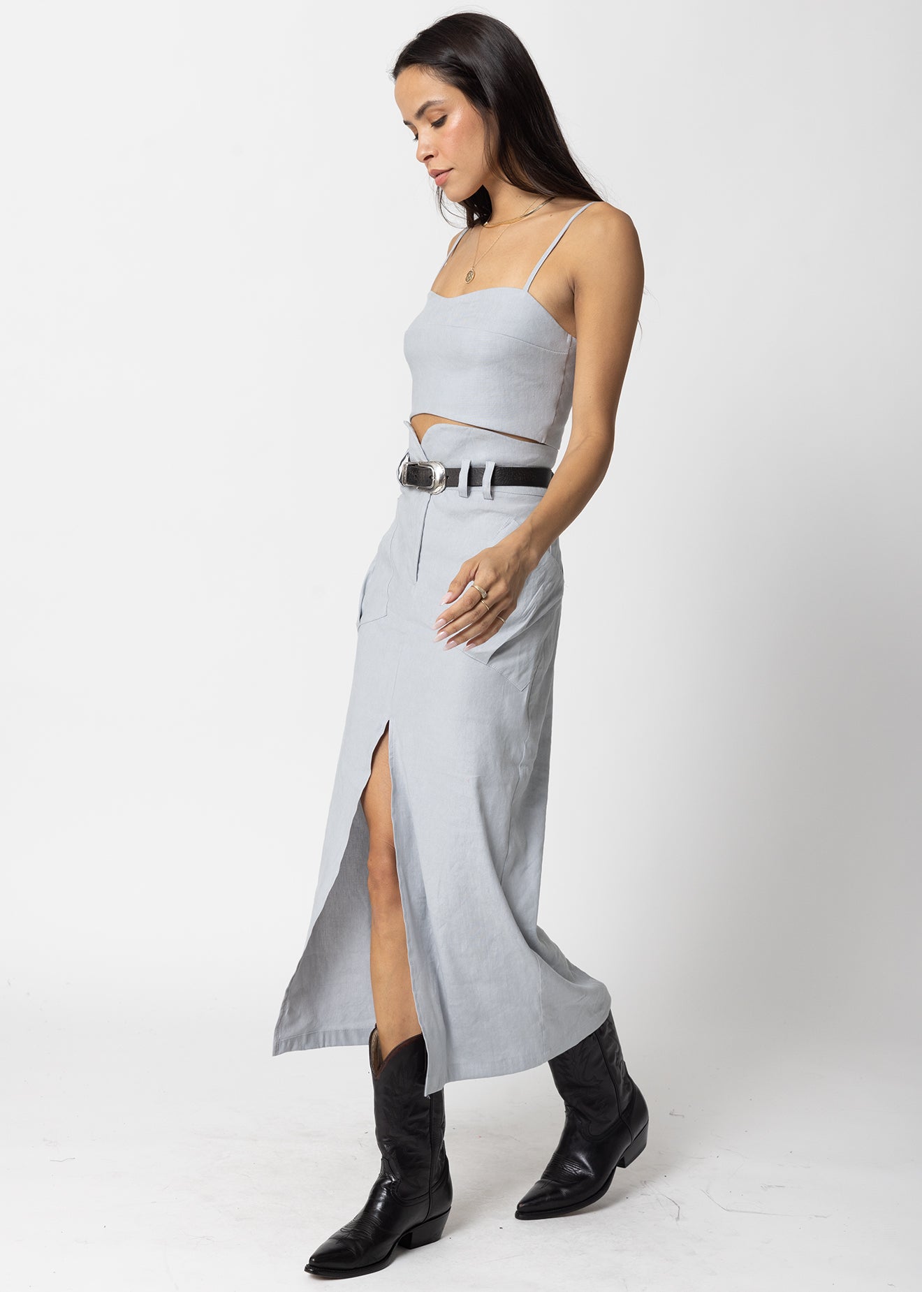 STRETCH LINEN CARGO NOTCH WAIST MAXI SKIRT – STILLWATER